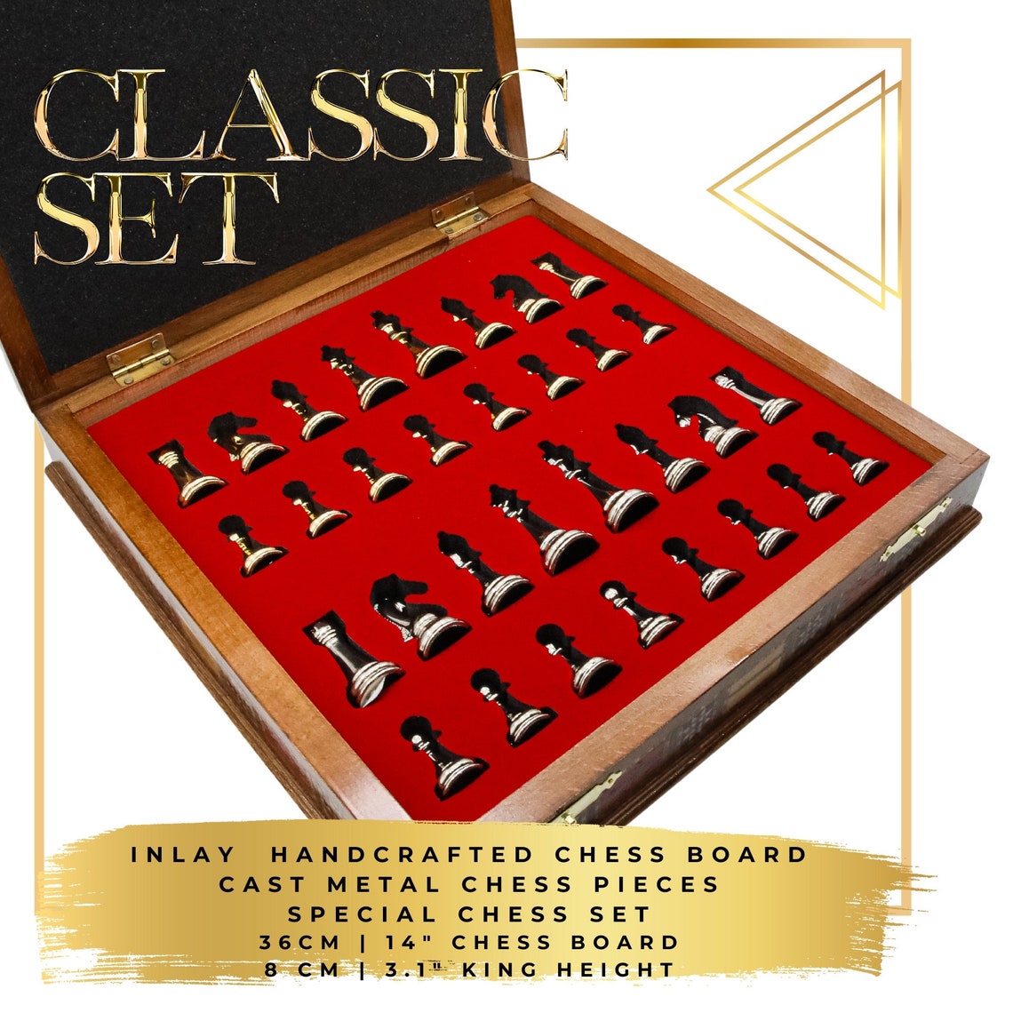 Handmade Inlay Solid Wood Chess Set With Storage, Staunton Die Cast ...