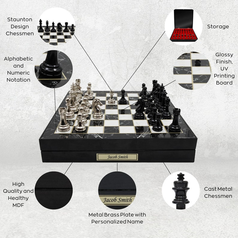Personalized Storage Chess Set - 14 INCH (36CM)| Metal Staunton ...