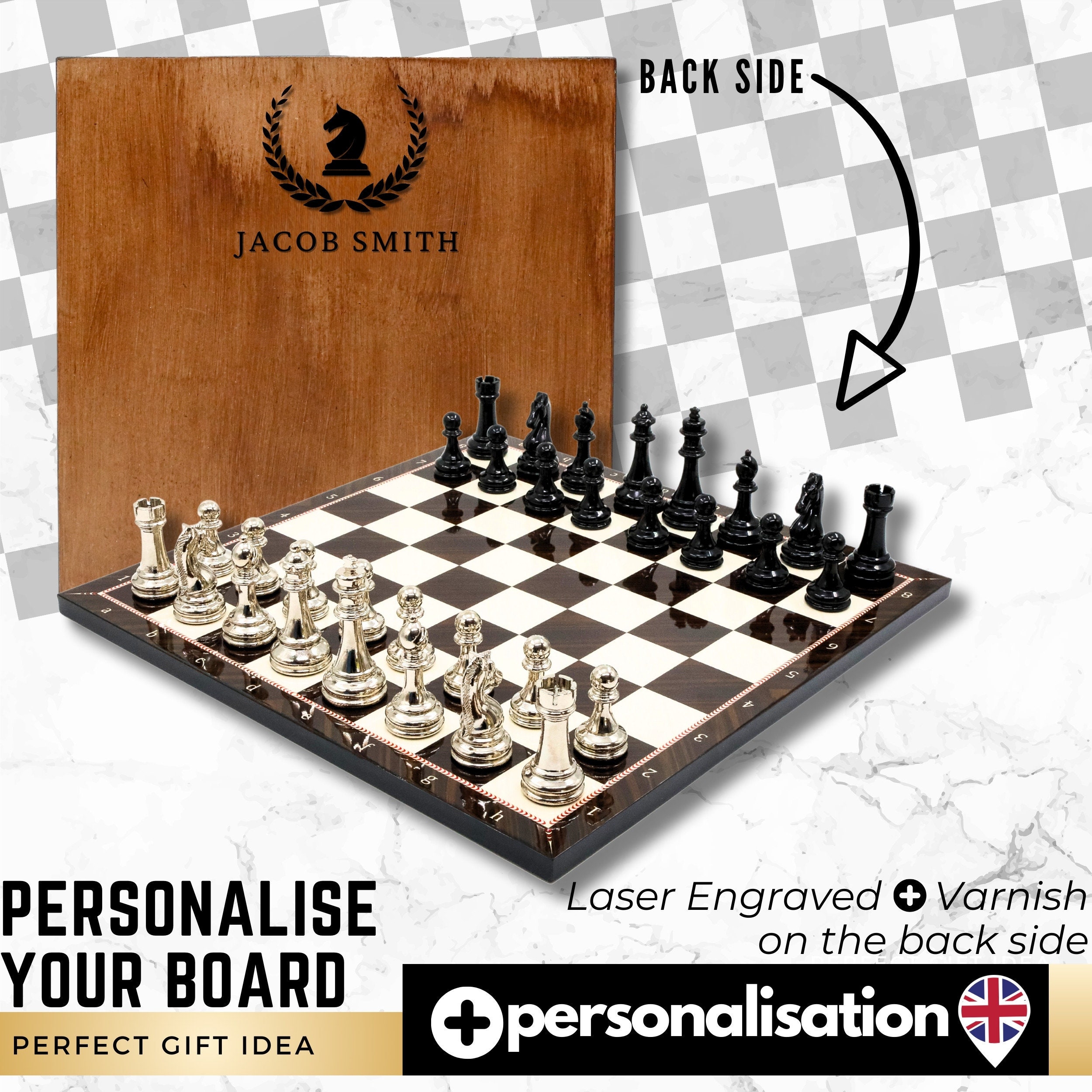 Custom Engraved Chess Set W/ Metal Staunton Weighted Chess Figures ...
