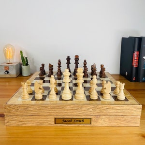 Custom Wooden Storage Chess Board 14”(36CM) | 3in1 Game Set Checkers ...
