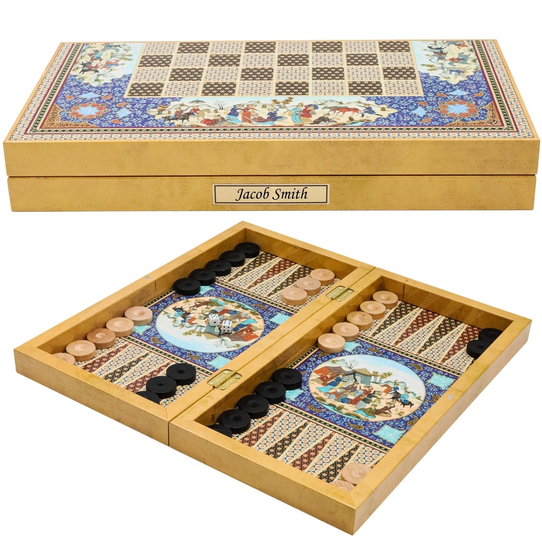 Personalized Oriental Look Backgammon & Storage Chess Board Set - 3in1 ...