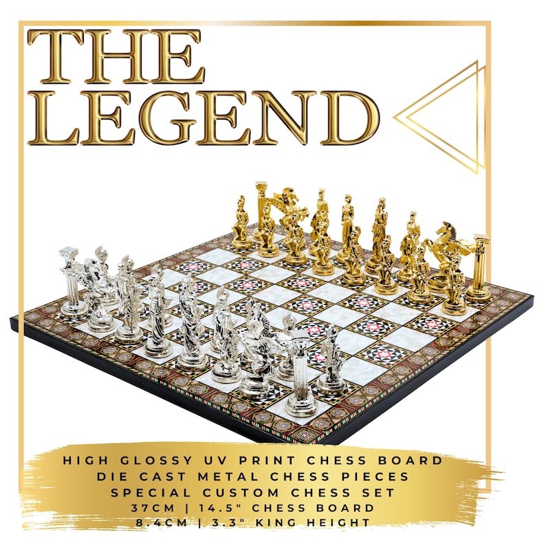 Personalized Wooden Chess Board Set - Die Cast Metal Chessmen, Wooden ...