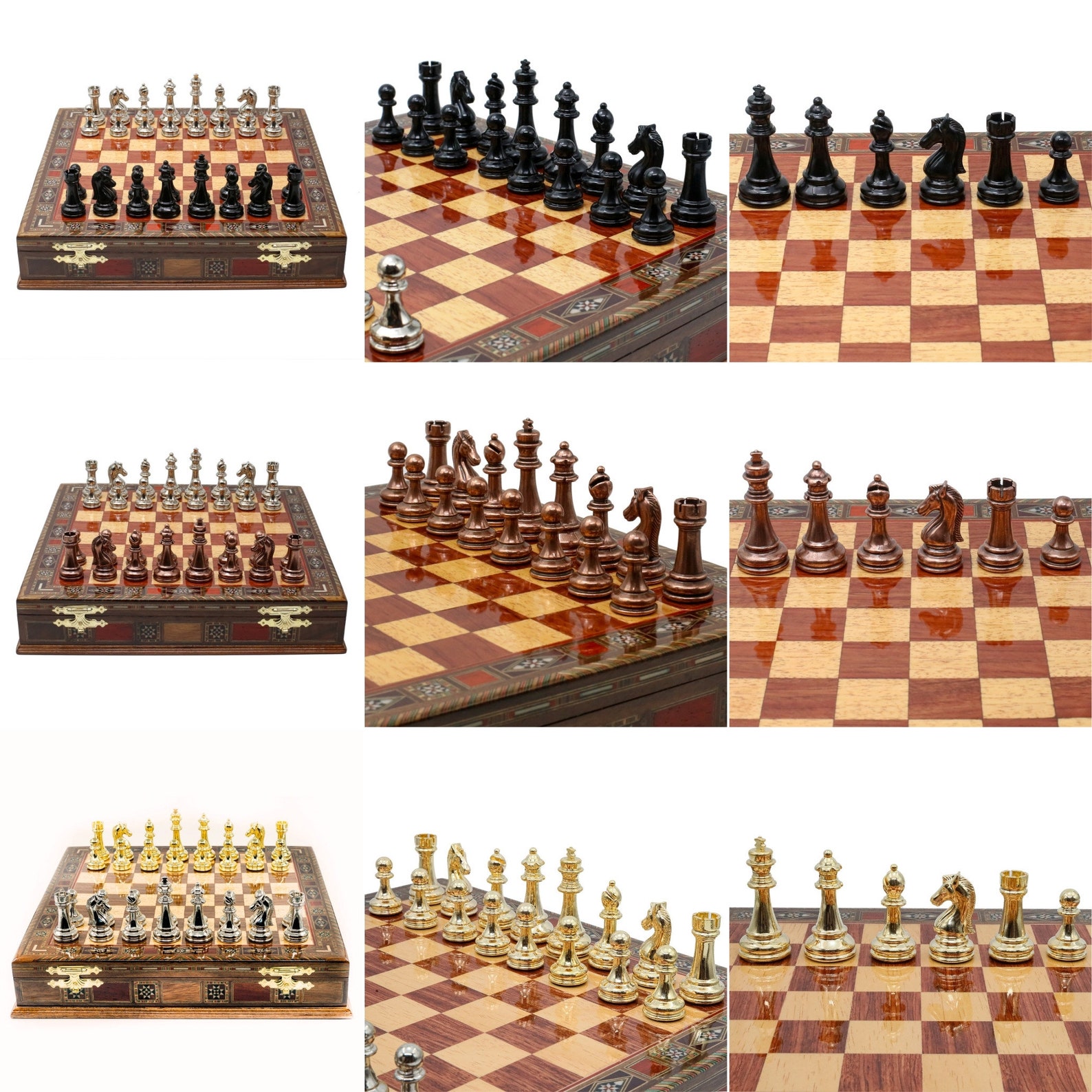 Handmade Inlay Solid Wood Chess Set With Storage, Staunton Die Cast ...