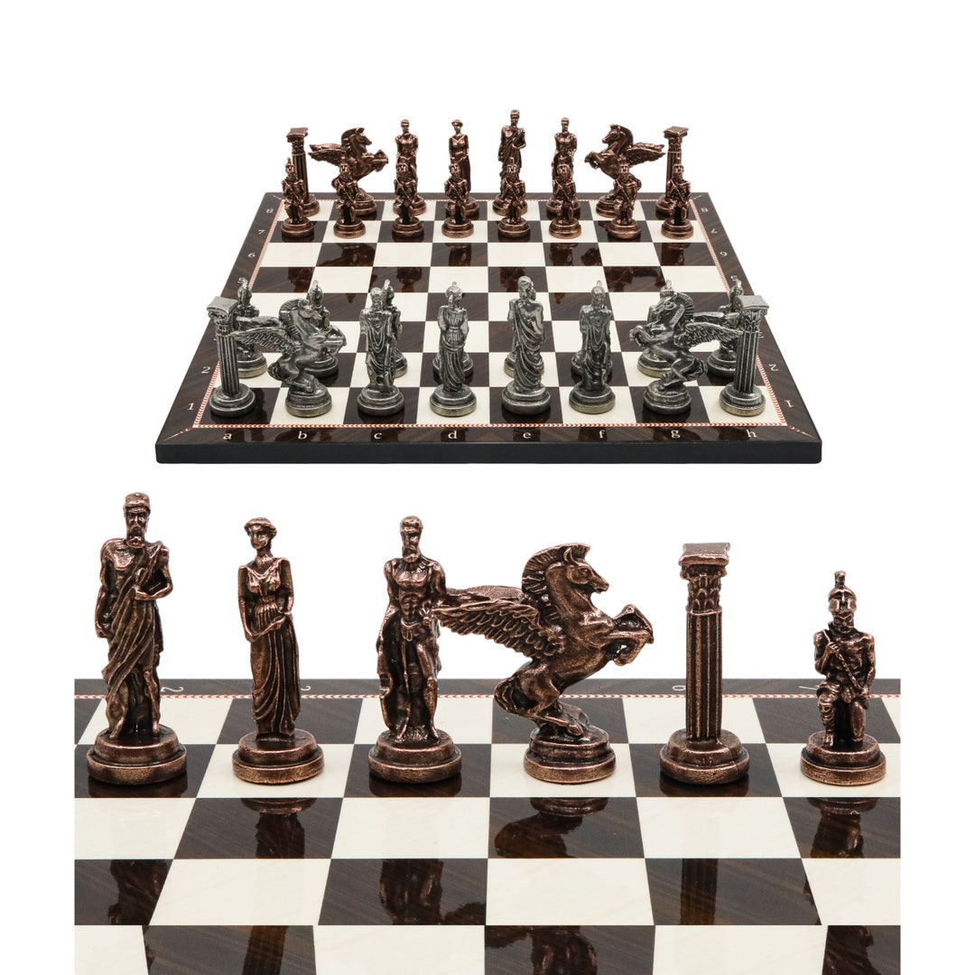 Greek Mythology Pegasus Metal Chess Set - Marble, Walnut, Mosaic Look ...
