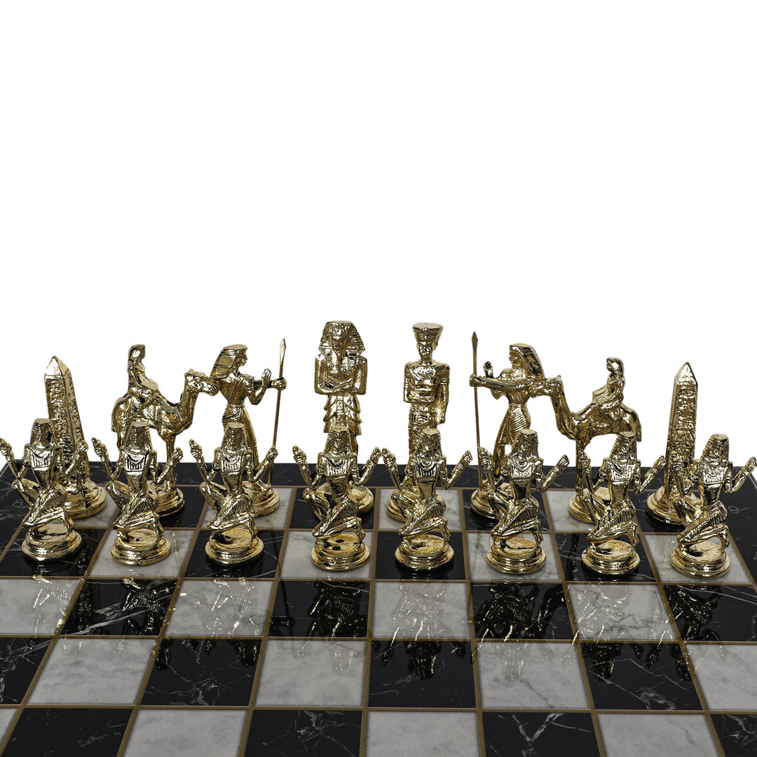 Metal Chess Set Gift for Him Her - Marble & Mosaic Look Wooden Chess ...