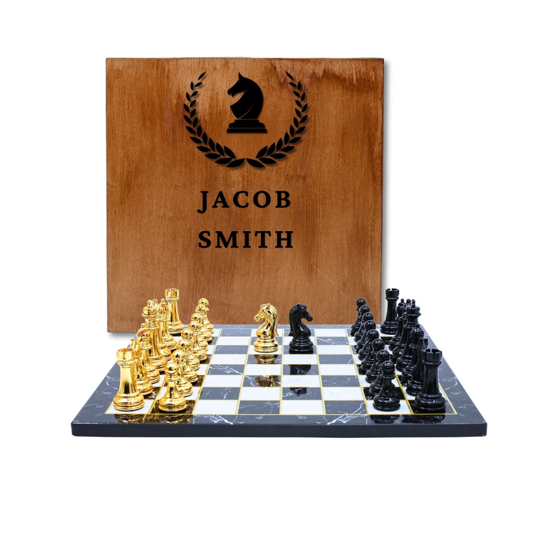 Custom Engraved Chess Set W/ Metal Staunton Weighted Chess Figures ...