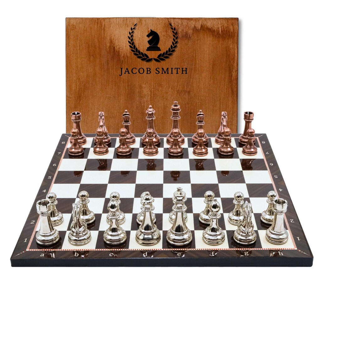 Personalised Wooden Chess Set W/ Die Cast Metal Staunton Weighted Chess ...