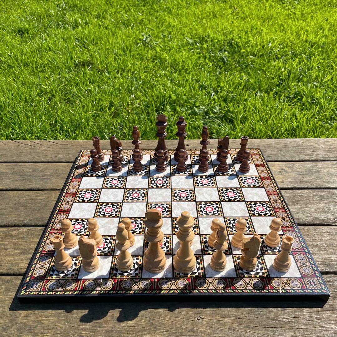Personalised Wooden Chess Set 12/15" - 30/37 Cm, Walnut-marble Pattern ...