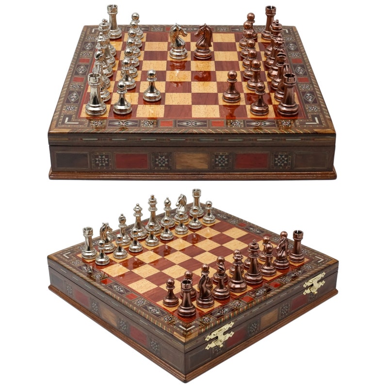 Handmade Inlay Solid Wood Chess Set With Storage, Staunton Die Cast ...