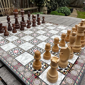 Personalised Chess Board W/ Wooden Chess Pieces | Walnut, Marble ...