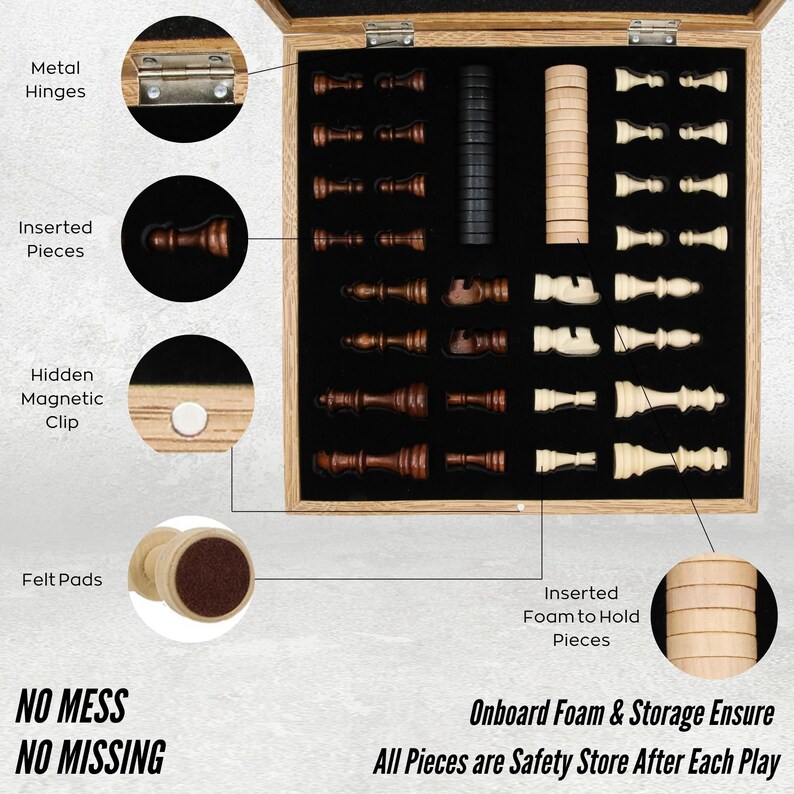 Personalized Wooden Chess Set Checkers With Storage - 3in1 Game | 14 ...