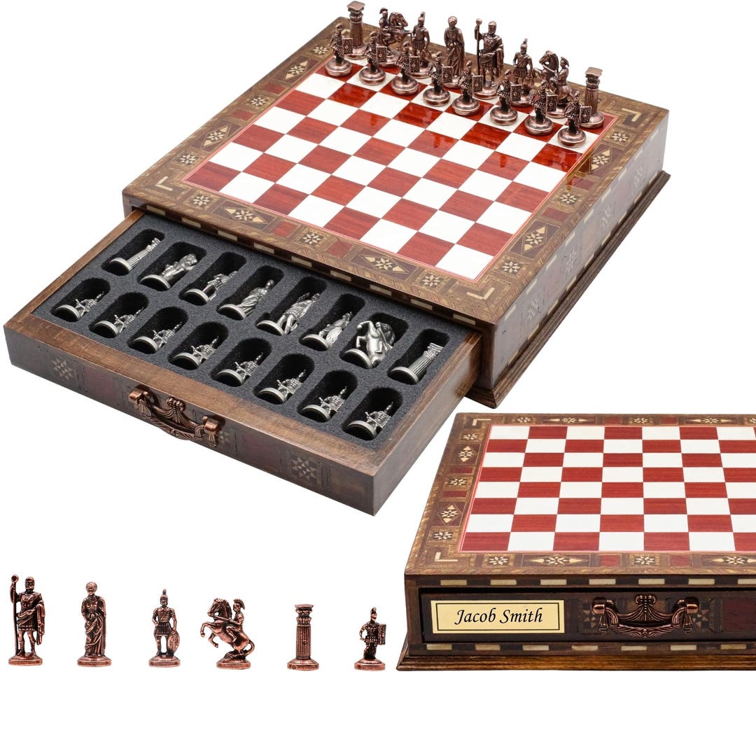Personalised Chess Set | Thematic Historical Ancient Metal Chess Set ...