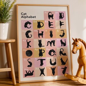 Personalised Cat Alphabet Poster, Custom Name Print for Kids, Full A-Z ...