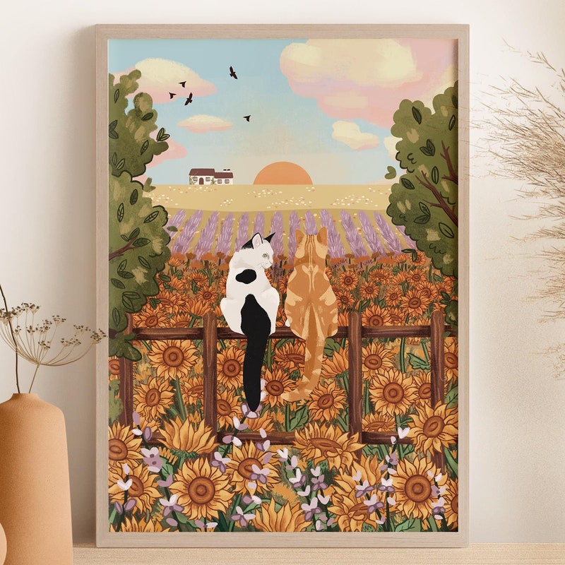 Cat in Flowers Picture - Etsy UK