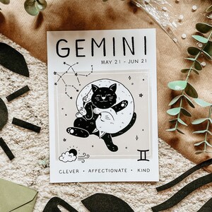 Gemini Cat Print, Zodiac Star Sign (A4, A3, A2, 5x7), Gemini Gifts, Cat ...