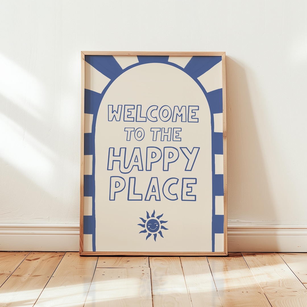 Happy Place Print: Modern Typography, Motivational Wall Art - Etsy