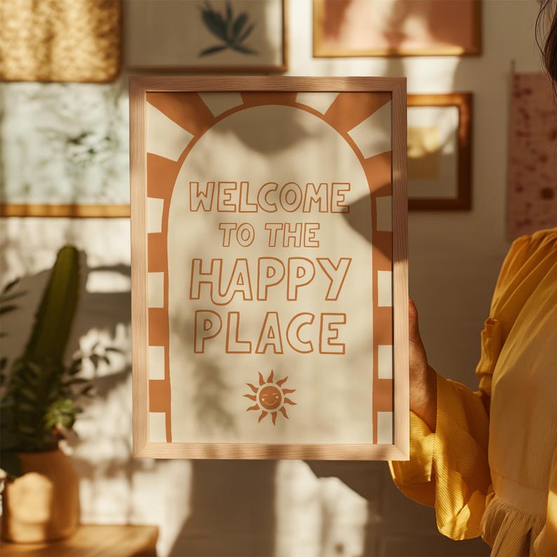 Happy Place Print: Modern Typography, Motivational Wall Art - Etsy