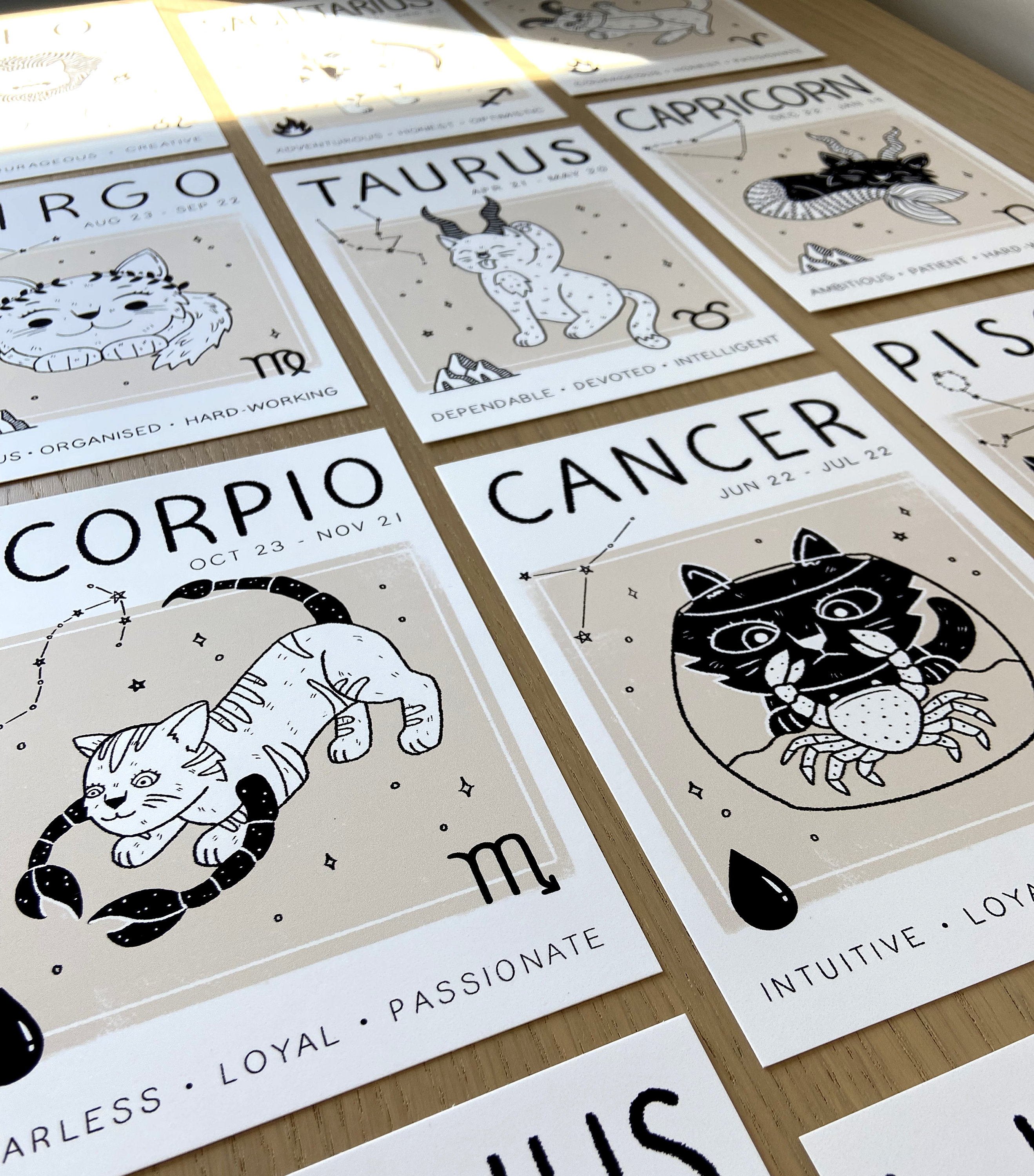 Gemini Cat Print Zodiac Star Sign A4 A3 5x7 Digital Cat - Etsy UK