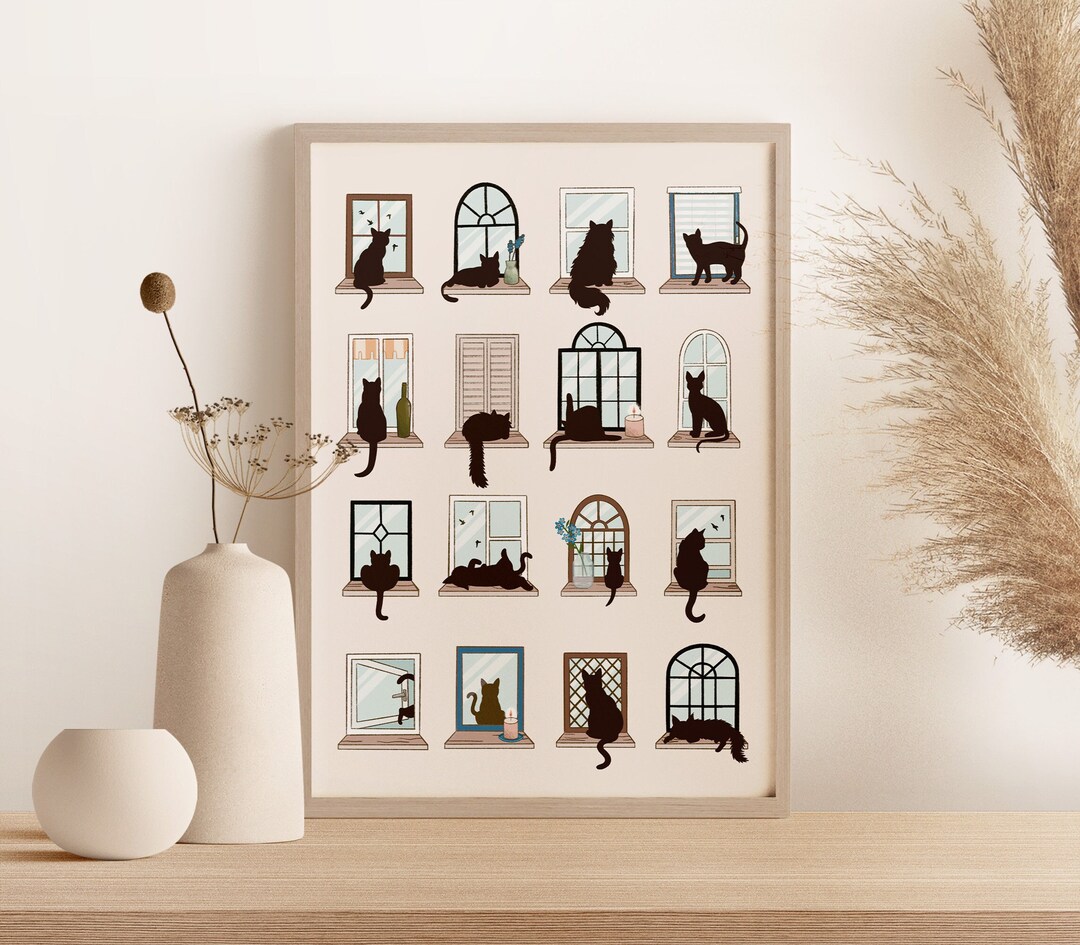Cats at Windows Collage Print: Modern Minimalist Cat Lover Wall Art - Etsy