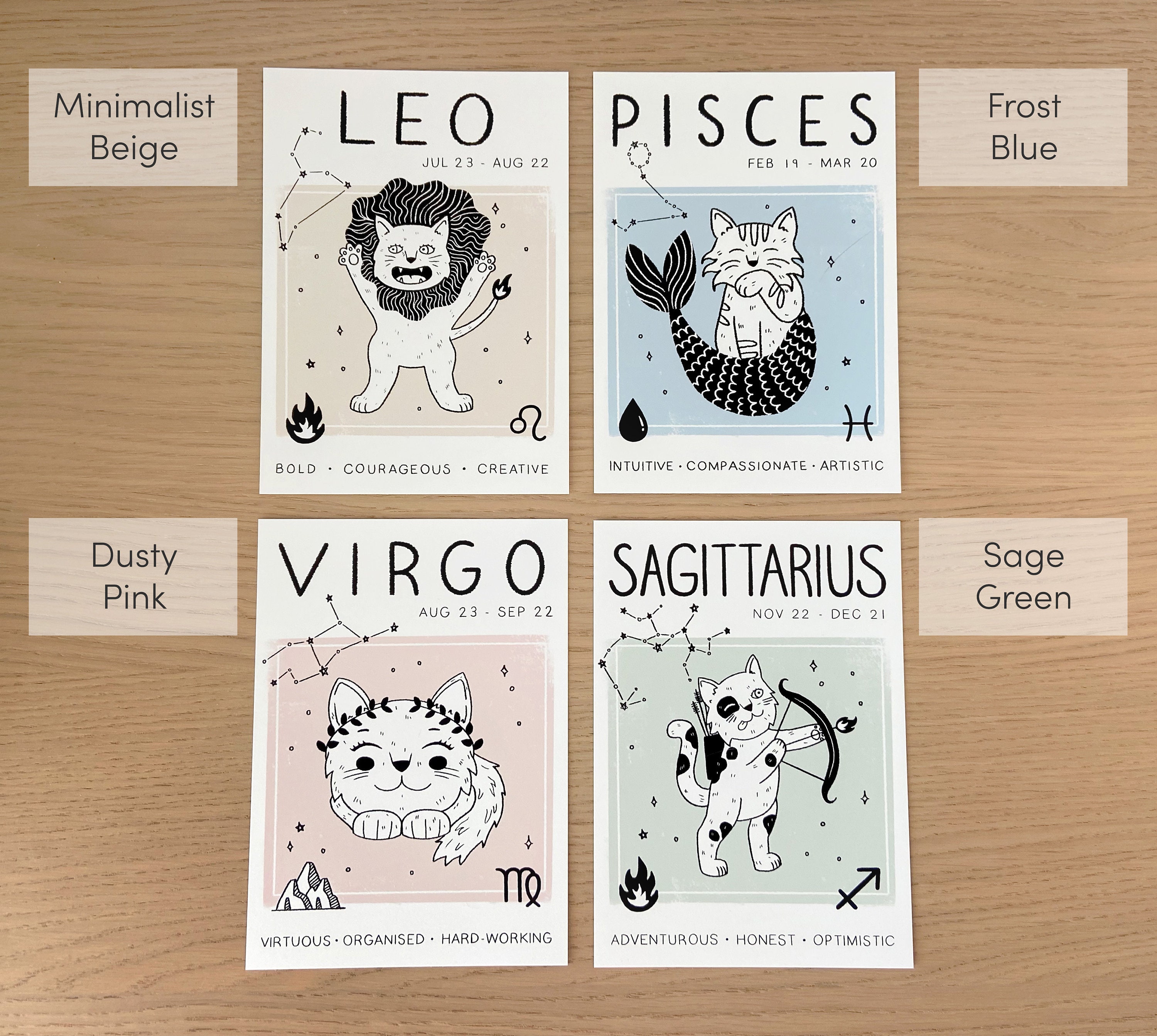 Gemini Cat Print Zodiac Star Sign A4 A3 5x7 Digital Cat - Etsy UK