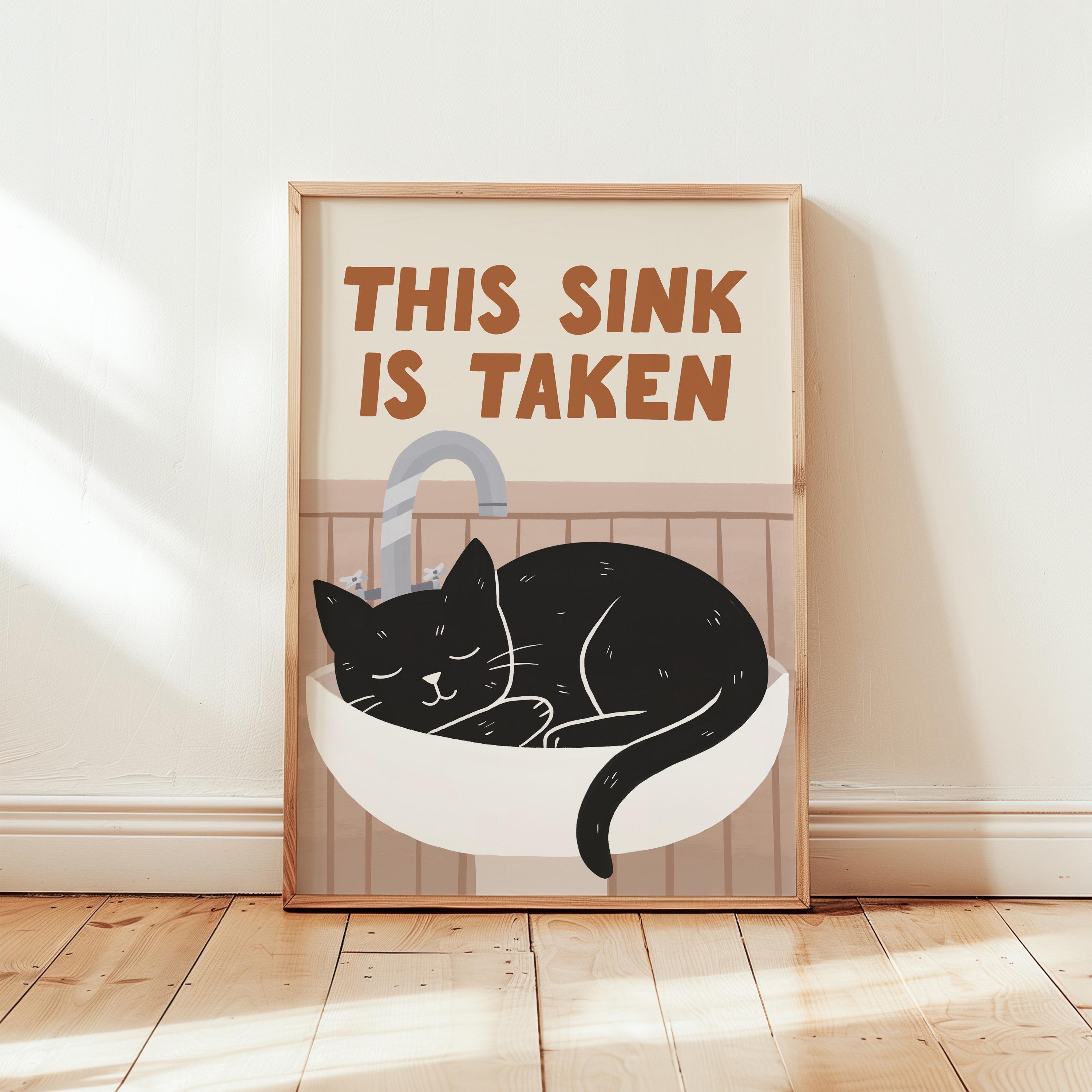 This Sink is Taken Cat Poster, Funny Cat Bathroom Wall Art Print, Cute ...