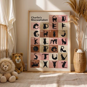 Personalised Cat Alphabet Poster, Custom Name Print for Kids, Full A-Z ...