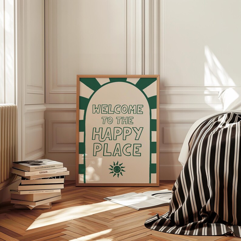 Happy Place Print: Modern Typography, Motivational Wall Art - Etsy