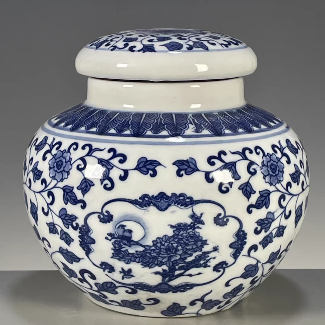 Chinese Antique Porcelain Tea Jar Qing Dynasty Qianlong Marked Blue and ...