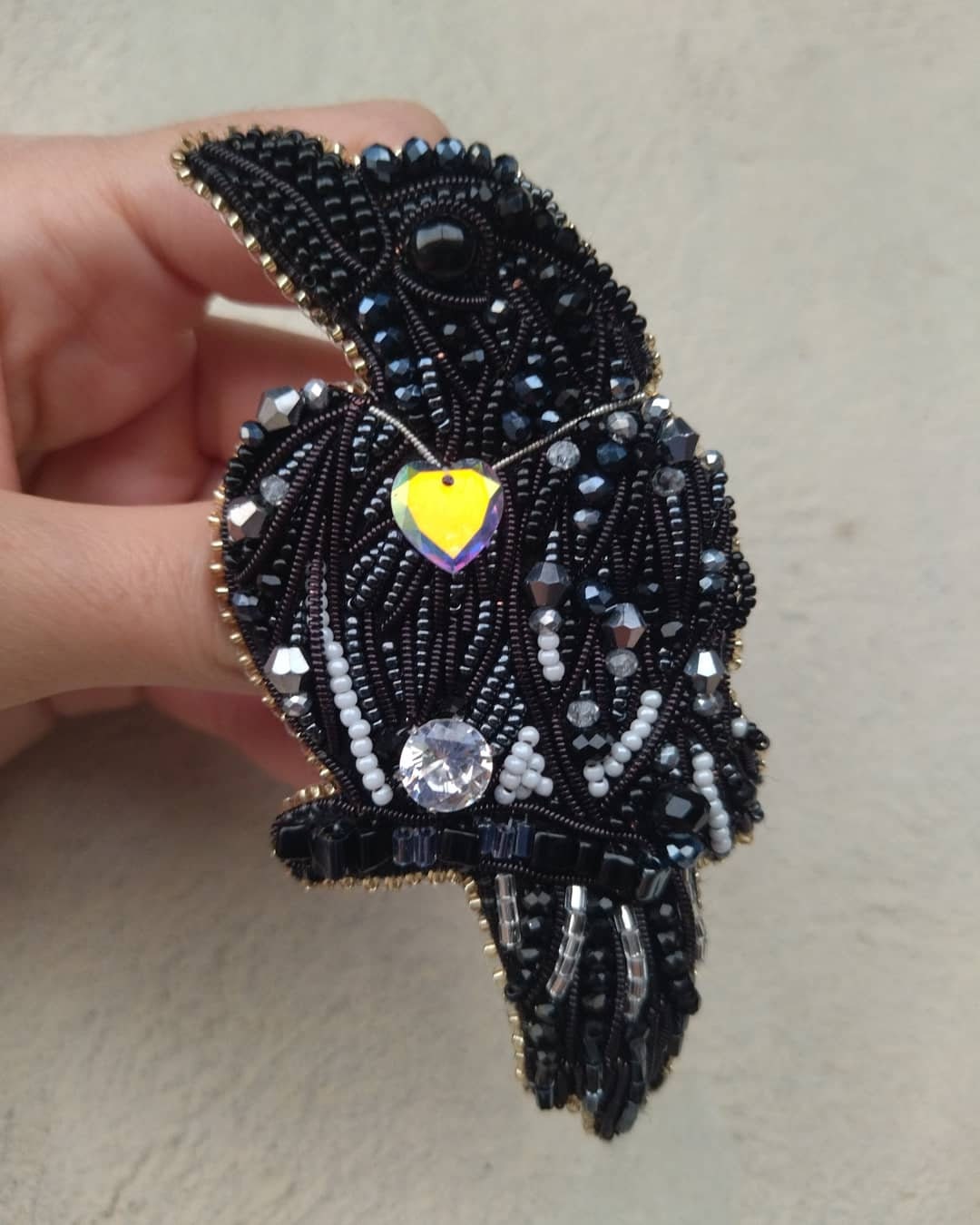Crow Handmade Beaded Brooch - Etsy