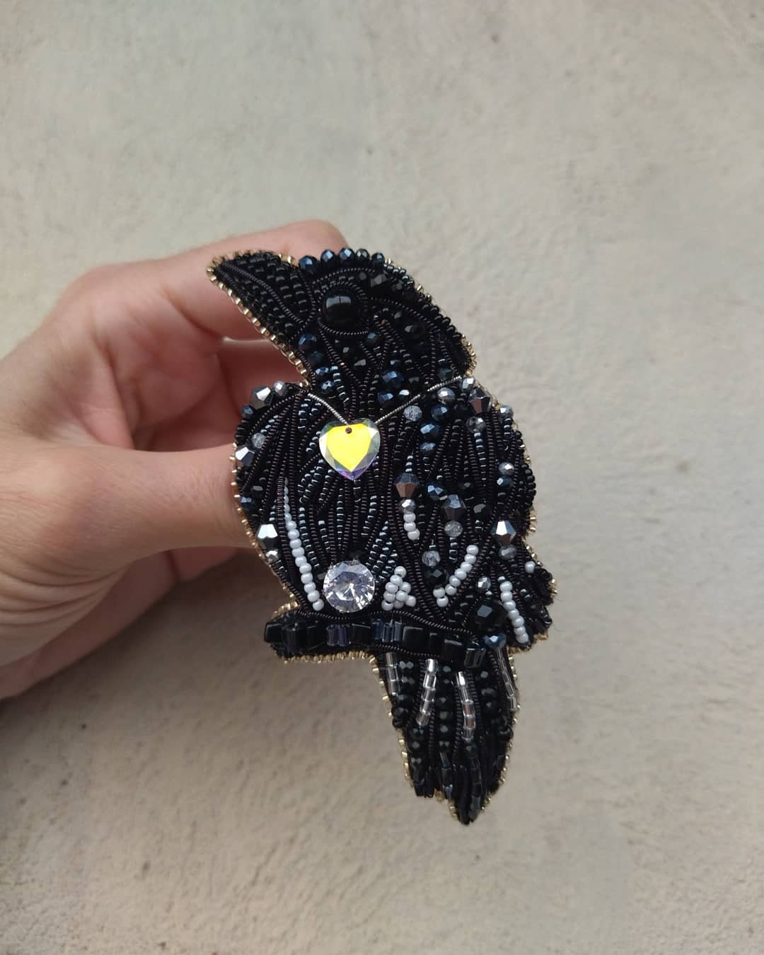 Crow Handmade Beaded Brooch - Etsy