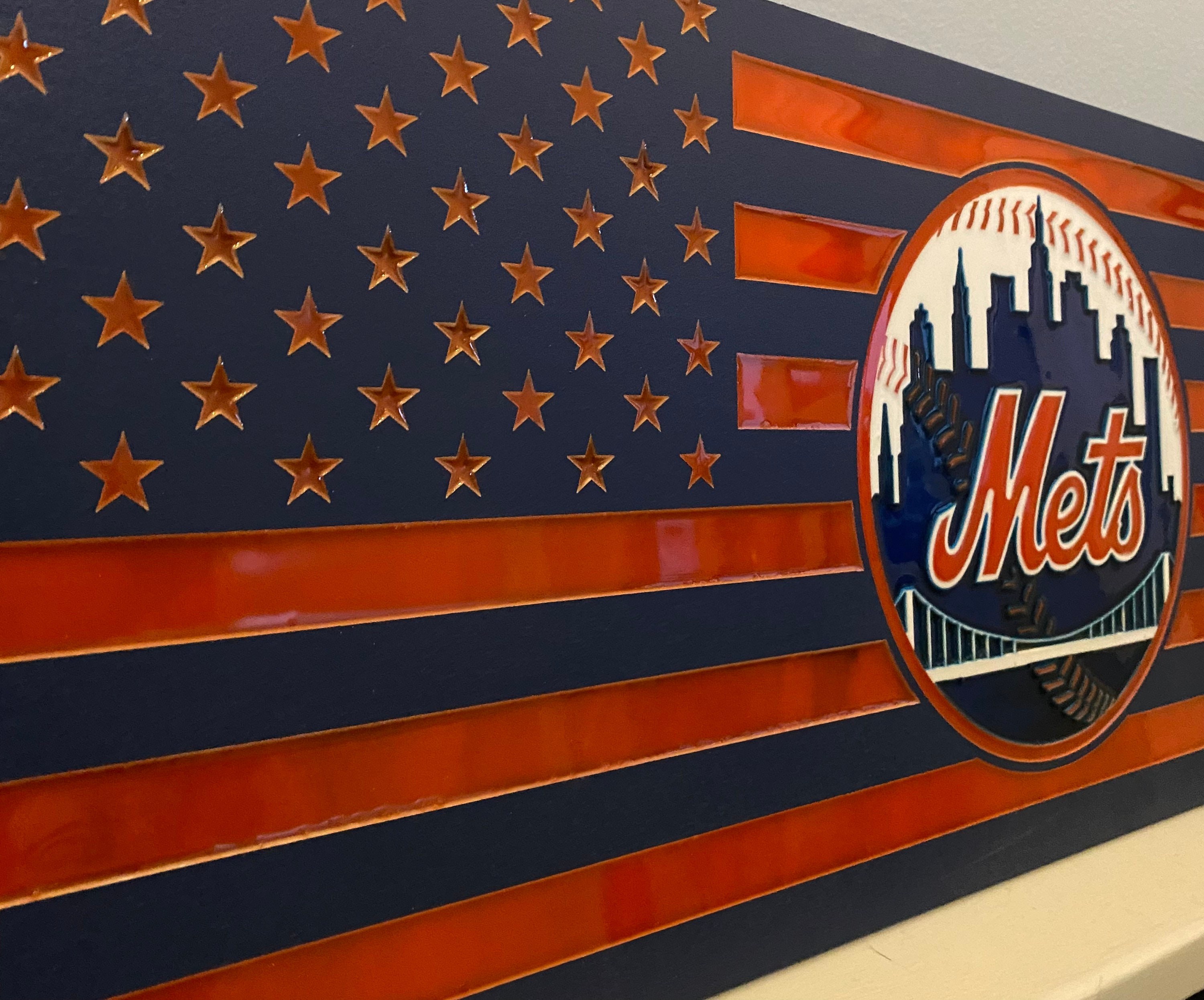 New York Mets Wood American Flag With Epoxy Logo - Etsy