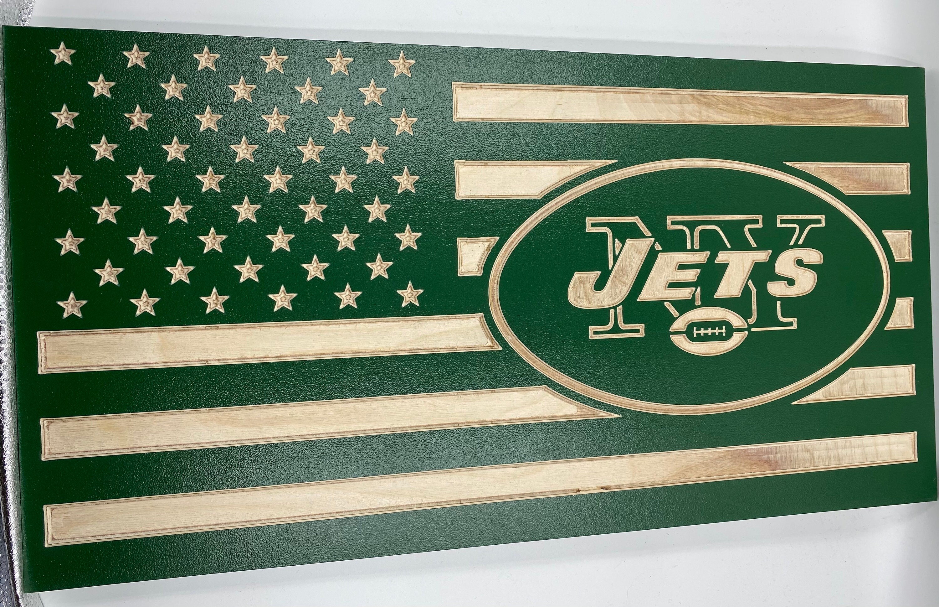 New York Jets Wooden Flag With Natural Wood Border - Etsy
