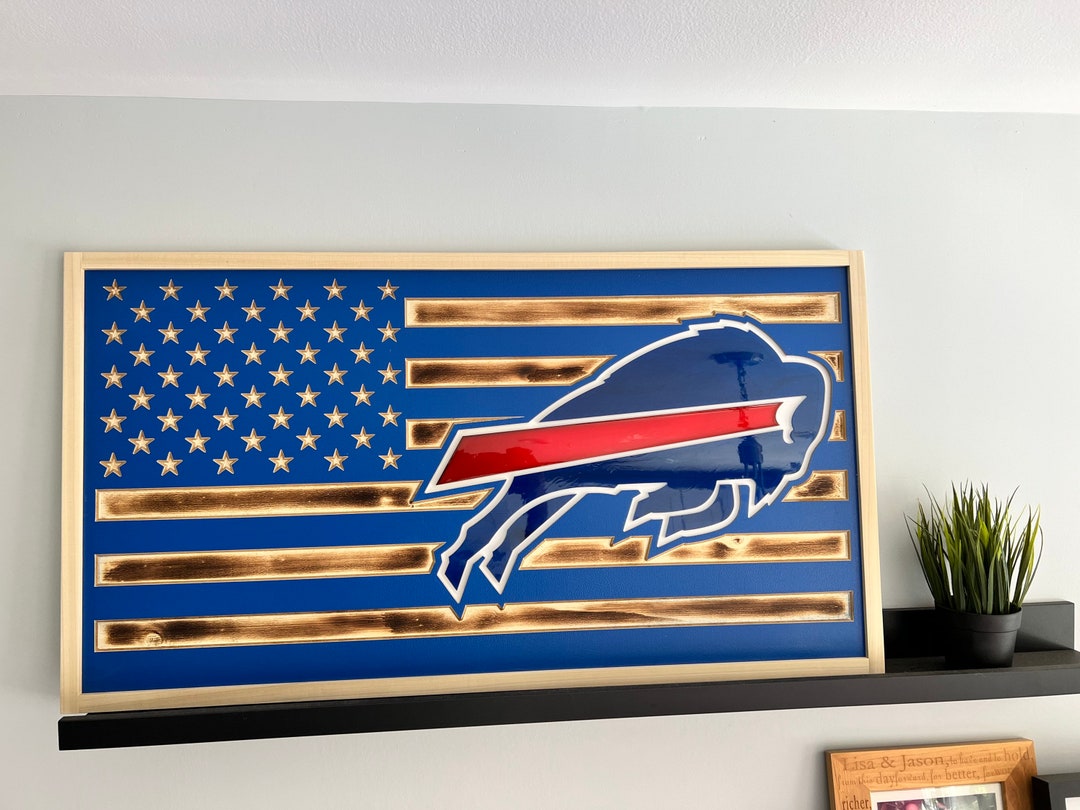 Buffalo Bills Epoxy and Torched Wood American Flag With Natural Wood ...
