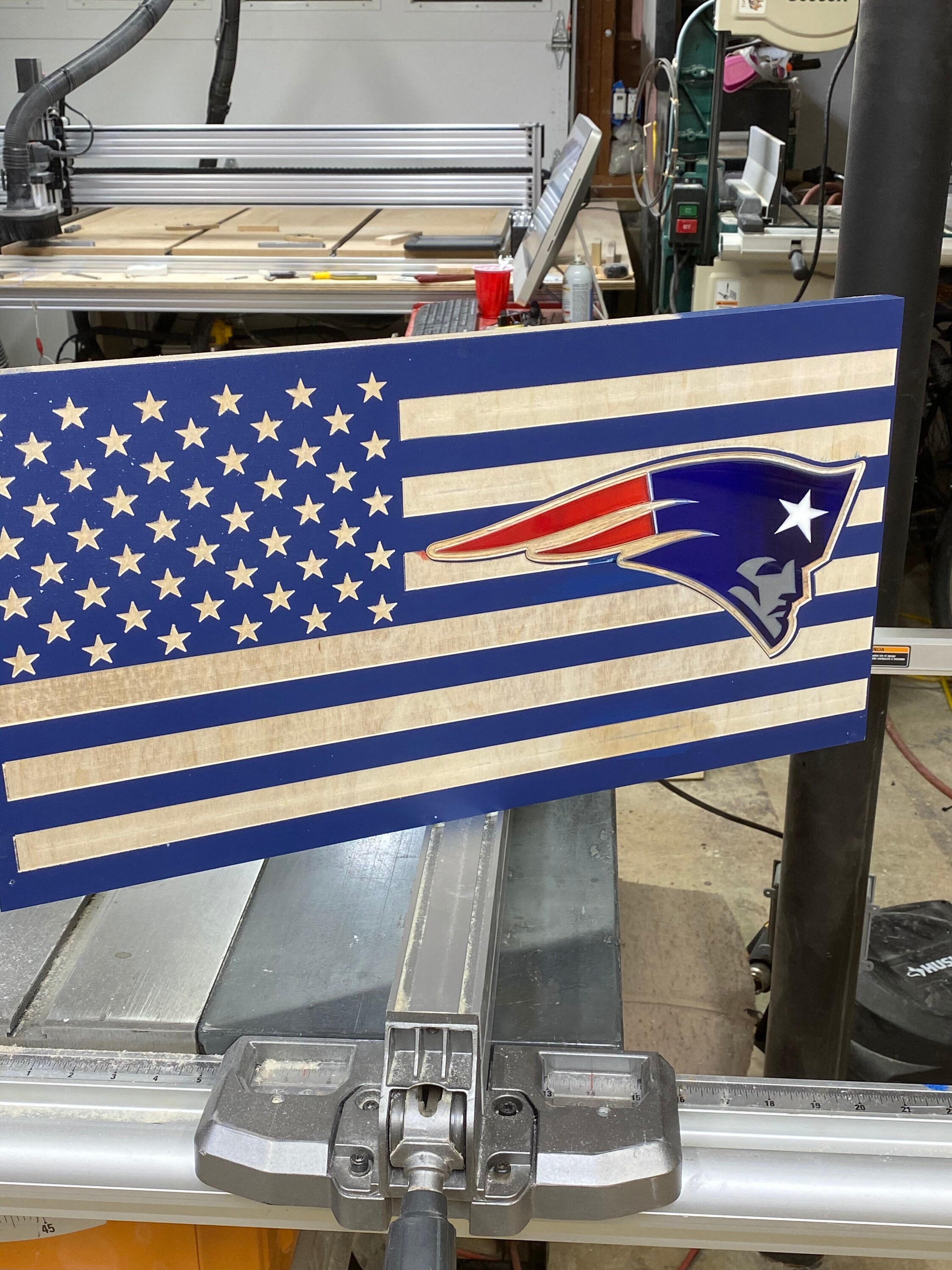 New England Patriots Wood American Flag With Epoxy Logo and - Etsy