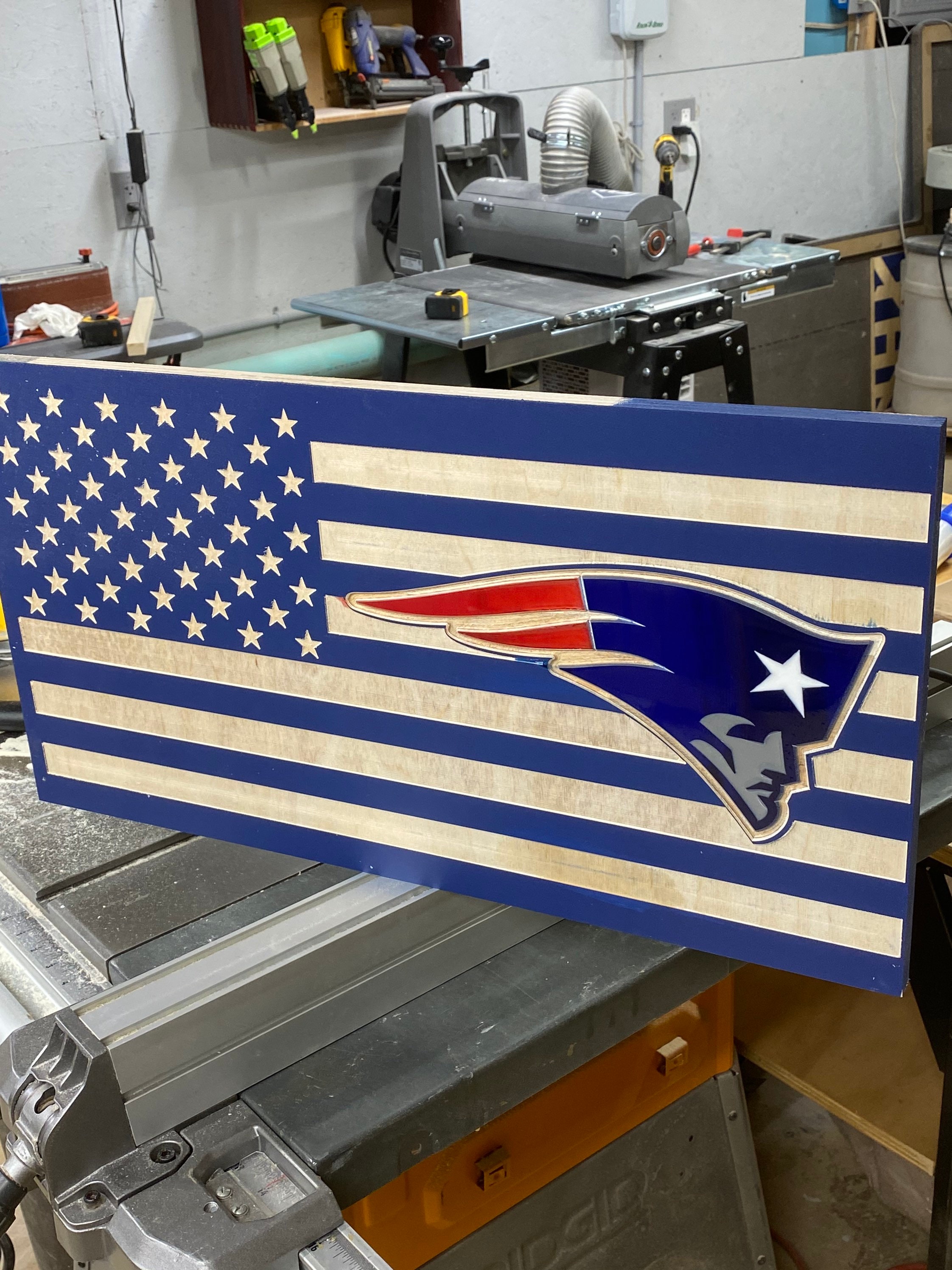 New England Patriots Wood American Flag With Epoxy Logo and - Etsy