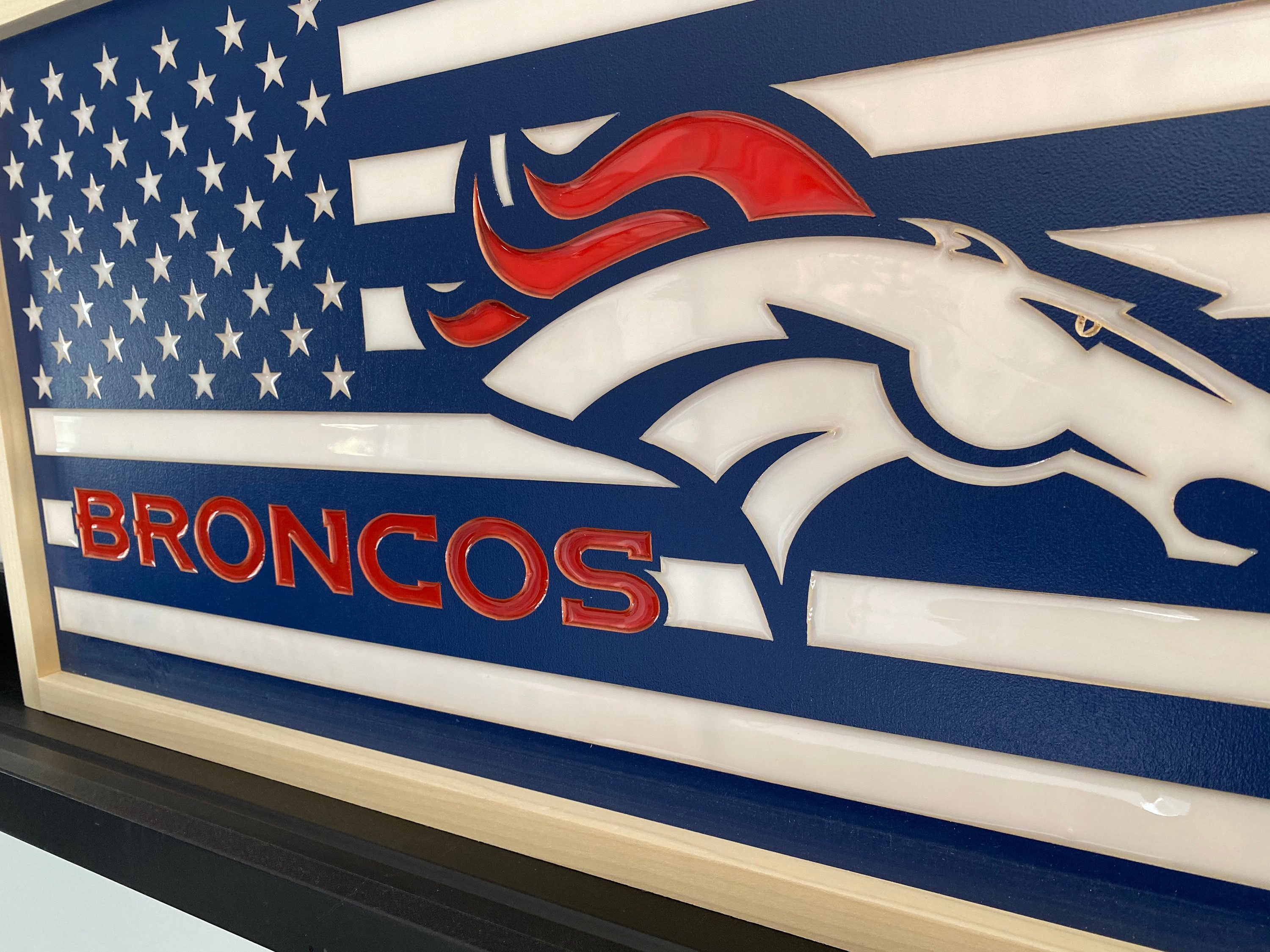 Denver Broncos Wood / Epoxy American Flag with Natural Wood | Etsy