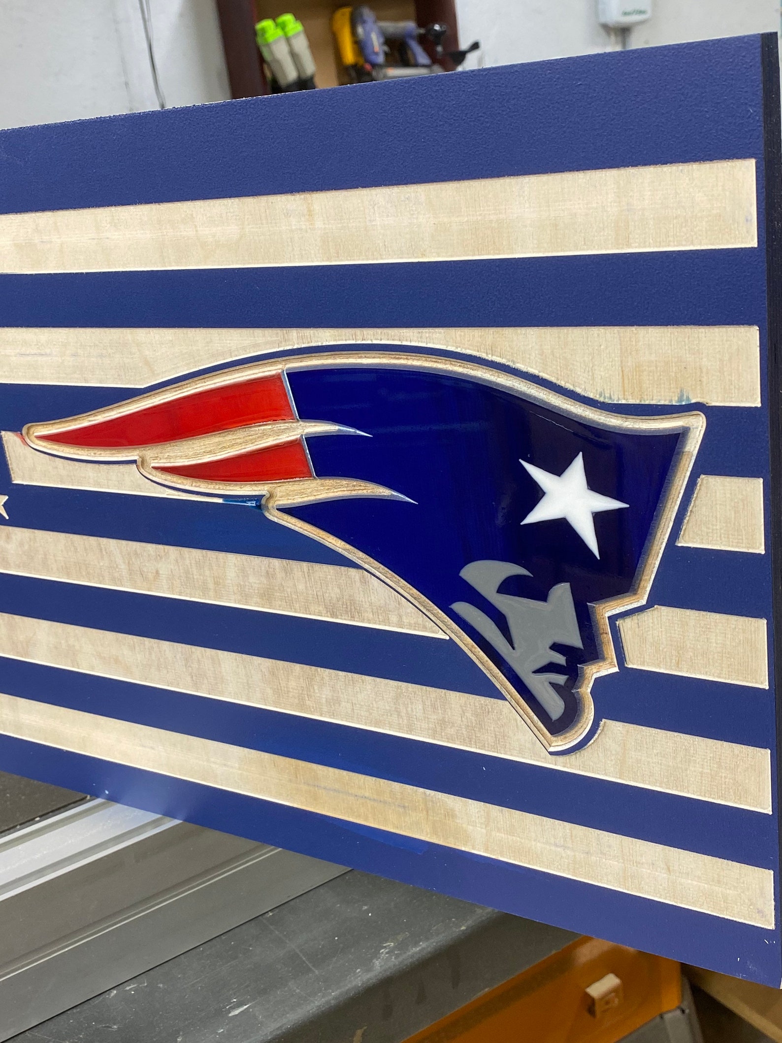New England Patriots Wood American Flag With Epoxy Logo and - Etsy