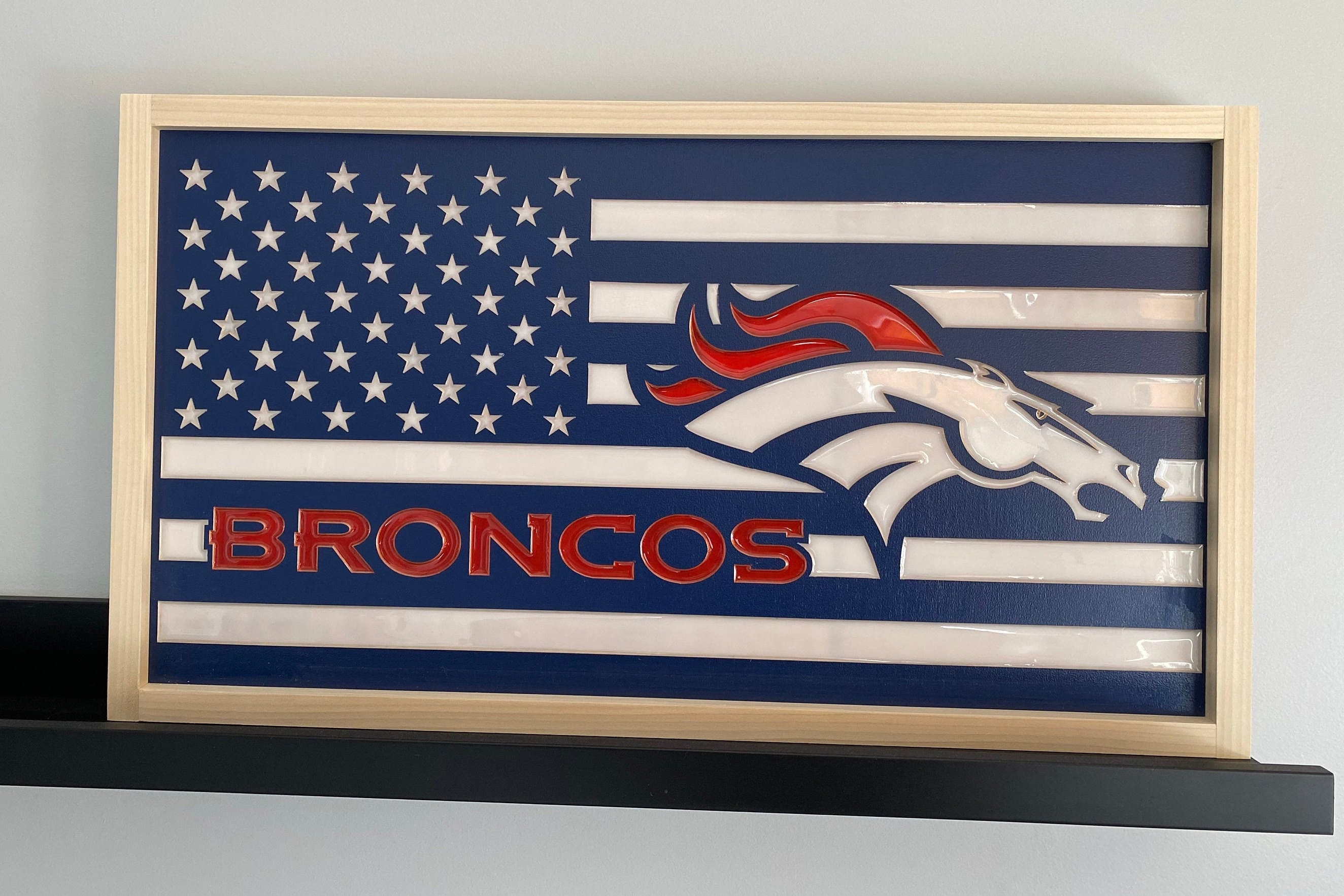Denver Broncos Wood / Epoxy American Flag with Natural Wood | Etsy
