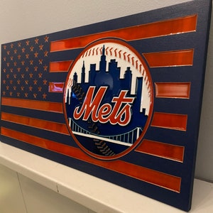 New York Mets Wood American Flag With Epoxy Logo - Etsy