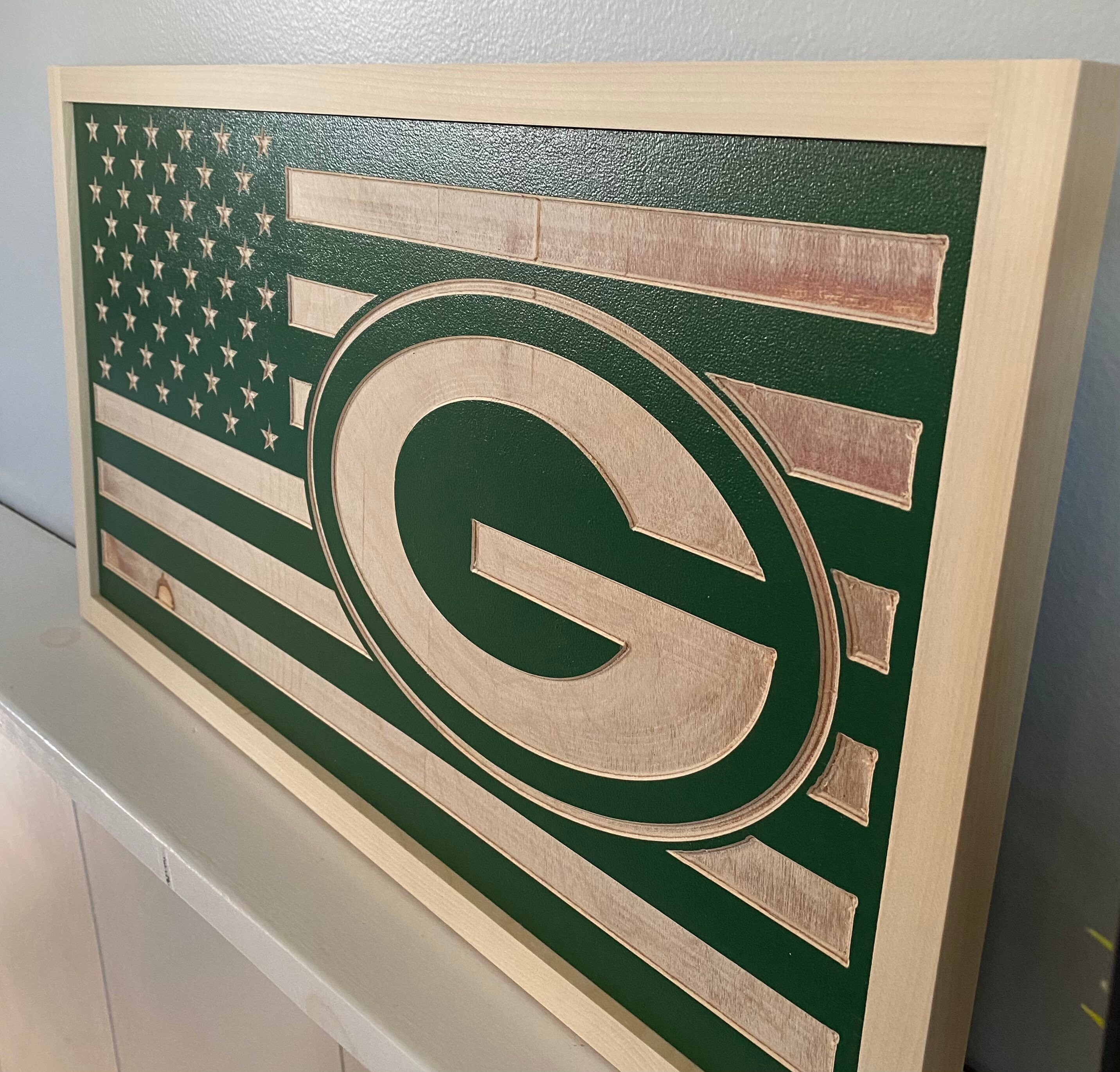 Green Bay Packers Wooden Flag With Natural Wood Border - Etsy