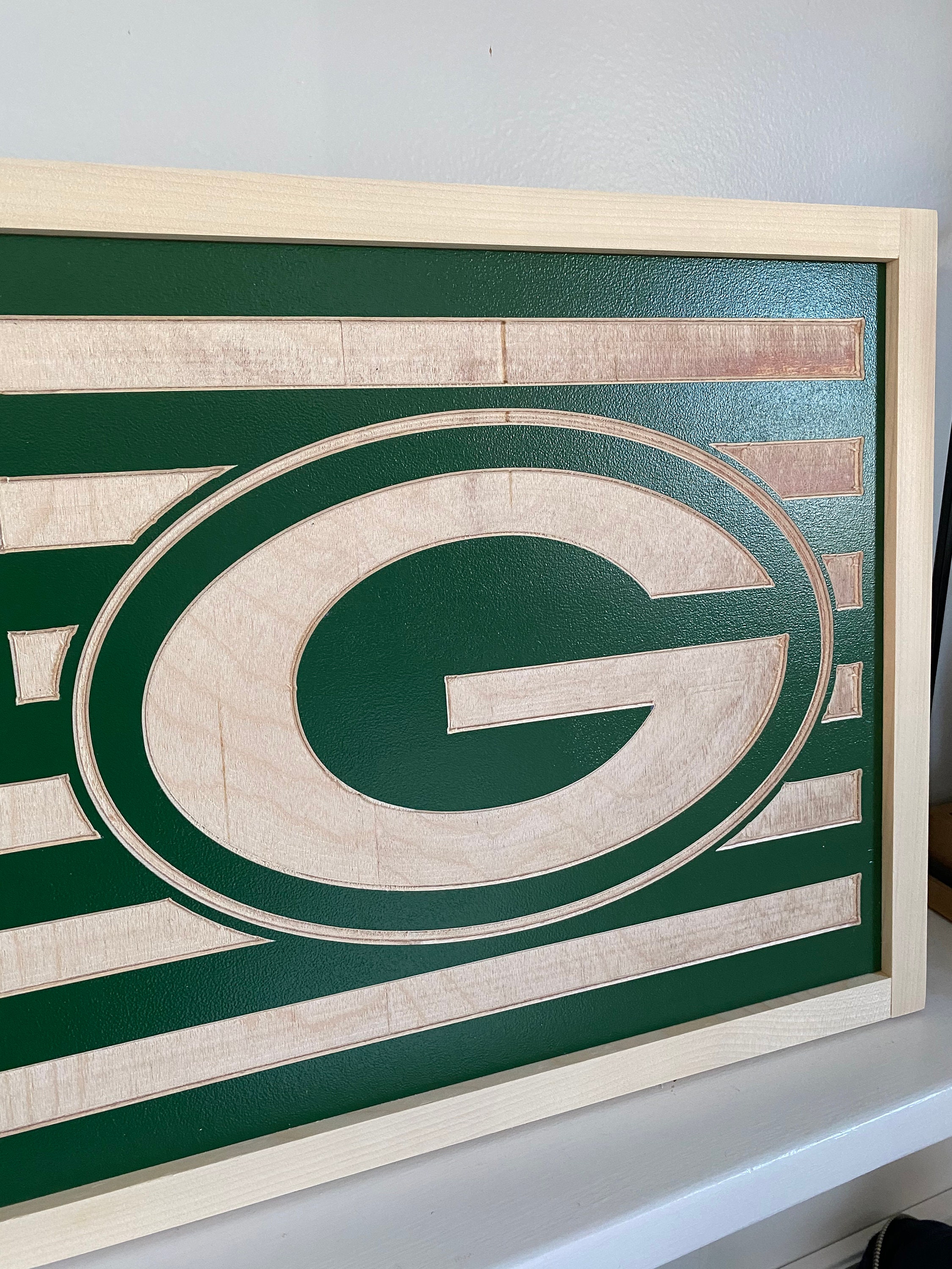 Green Bay Packers Wooden Flag With Natural Wood Border | Etsy