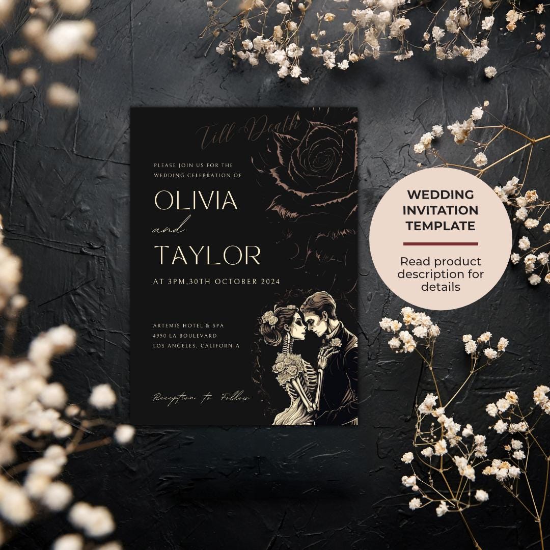 Moody Gothic Wedding Invitation Template: Dark Romantic, Gothic, Rose ...