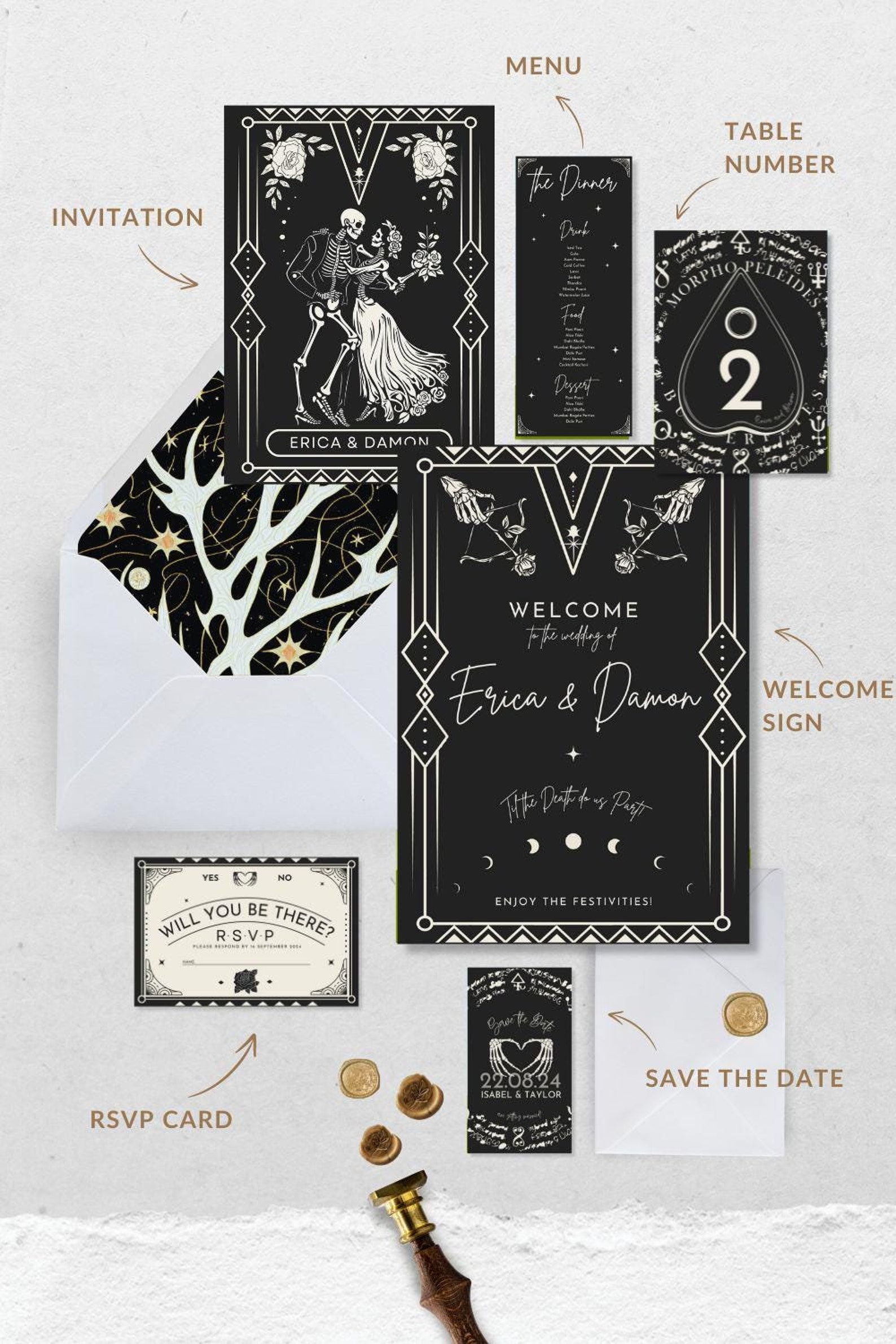 Bespoke Gothic Tarot Card Wedding Invitation Template, Custom ...