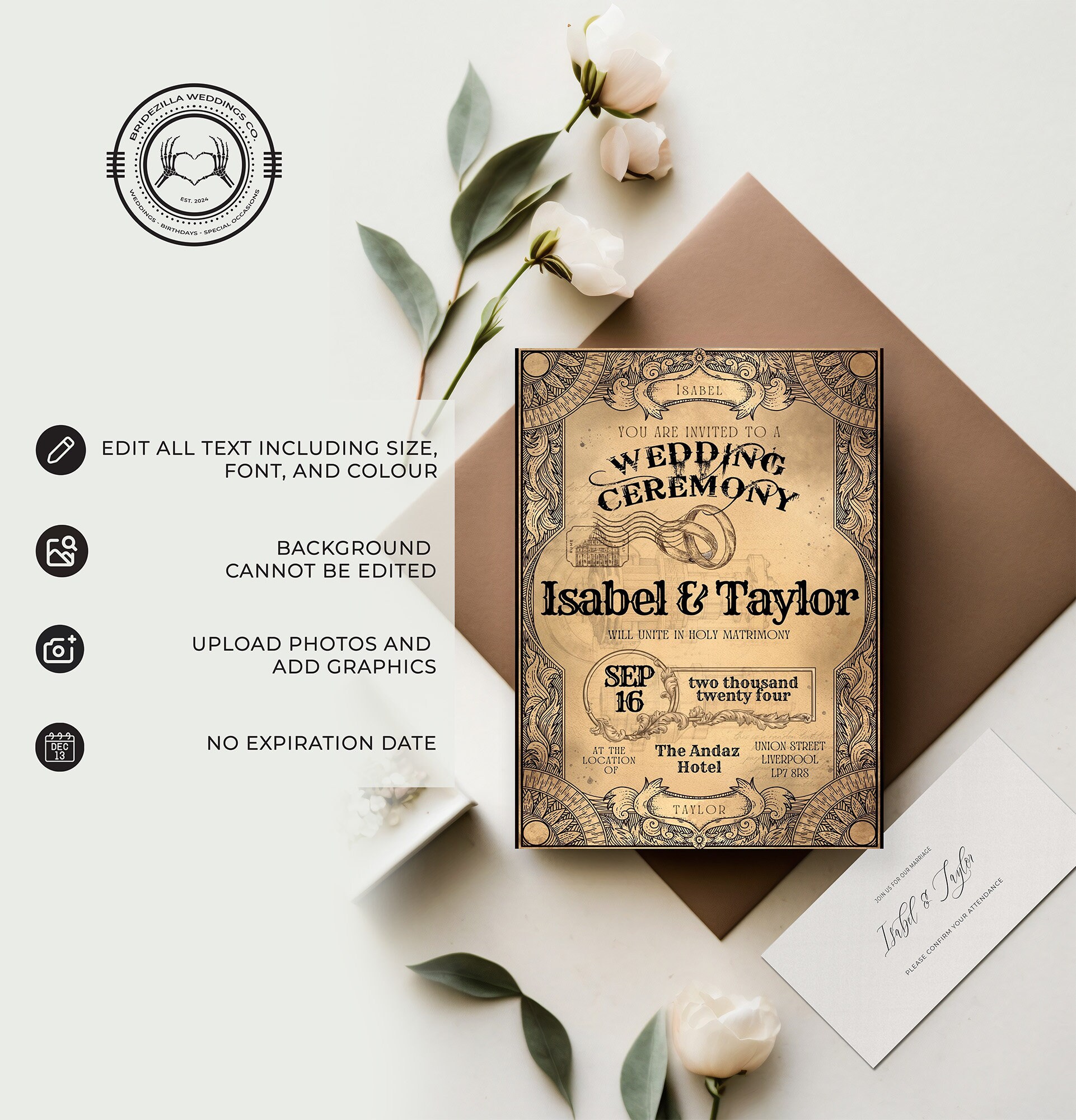Editable Steampunk Vintage Wedding Invitation, Industrial, Custom ...