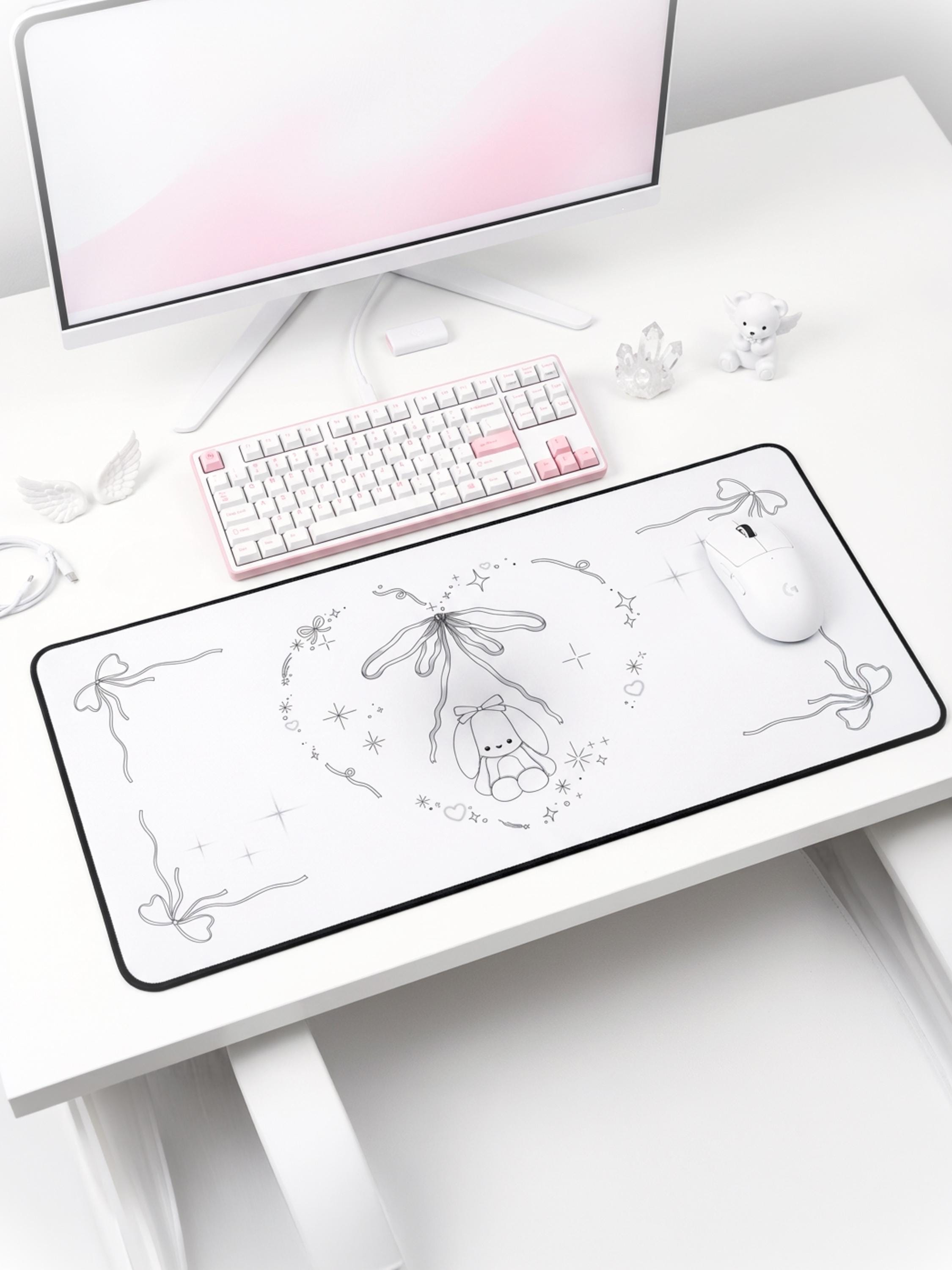 White Desk Mat Cute | Coquette Mousepad | Large Desk Mat for Gaming ...