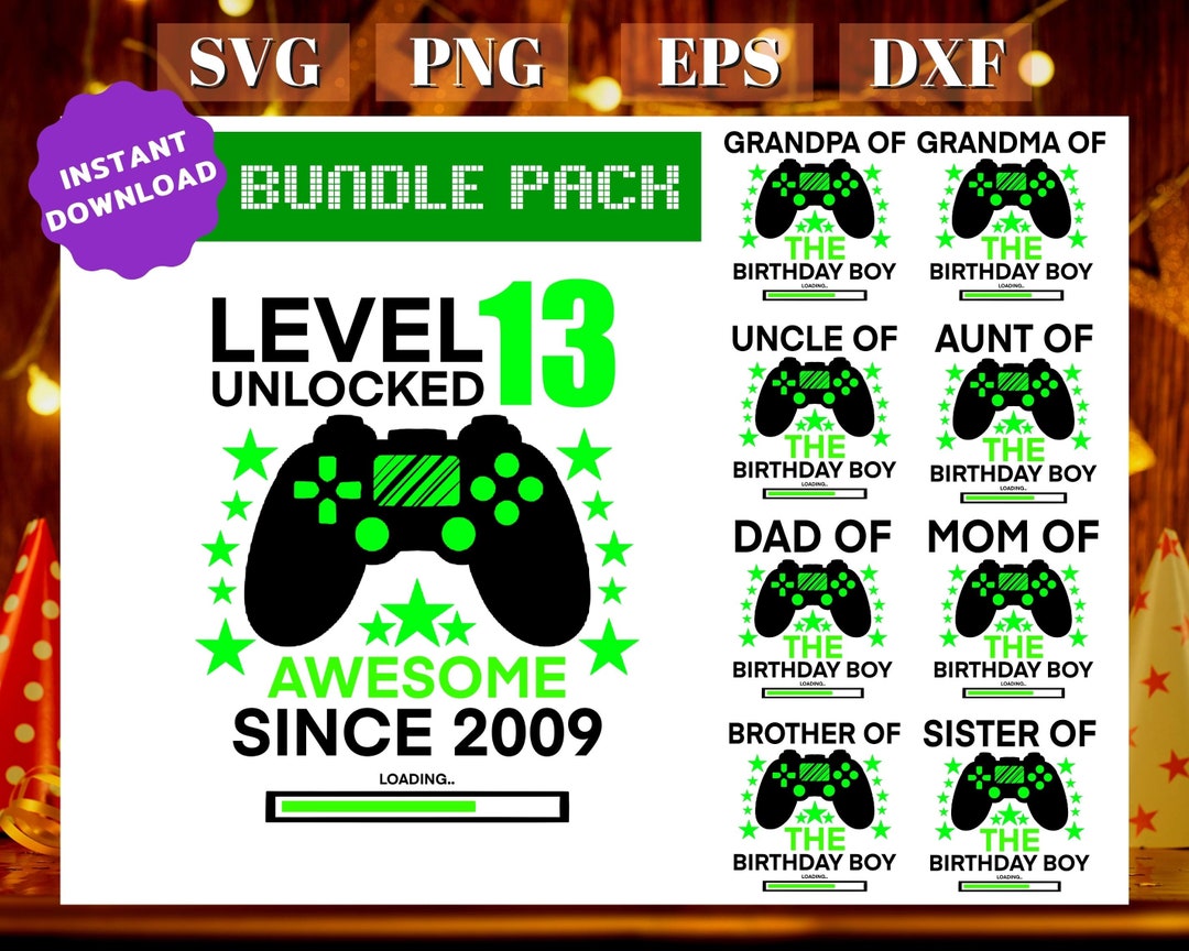 13th Birthday Boy With Family Bundle Svg Level 13 Unlocked - Etsy