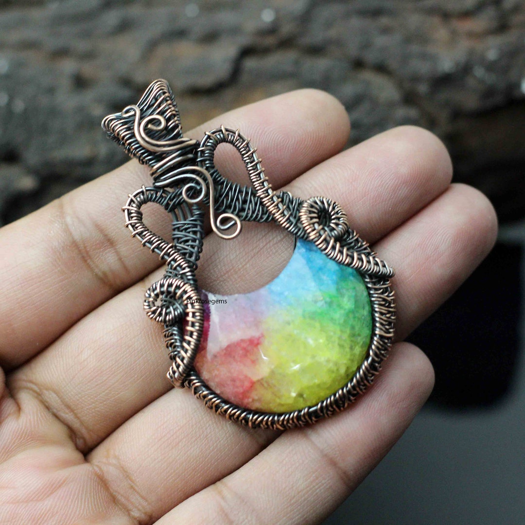 Natural Rainbow Solar Quartz Copper Pendant Copper Wire Wrapped ...