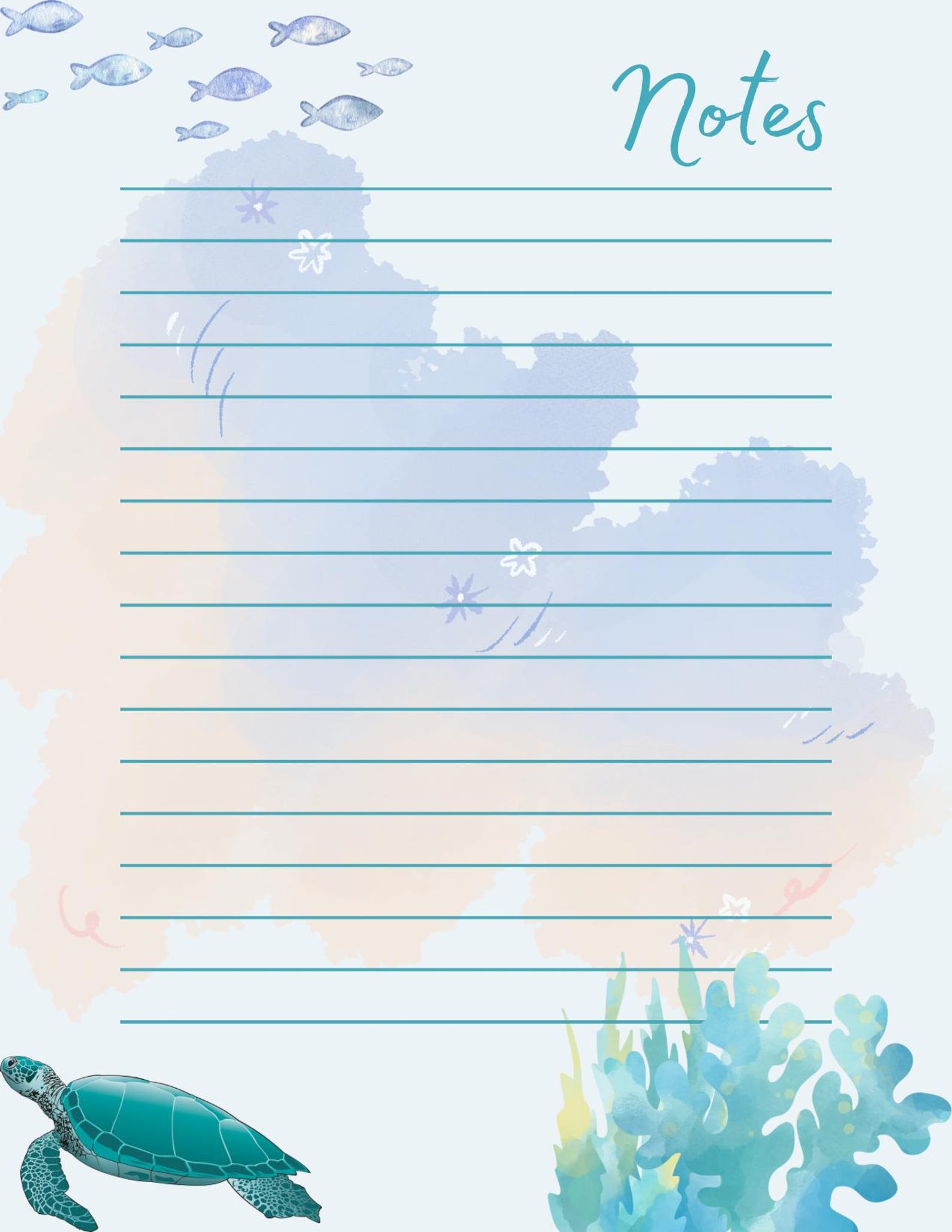 Cute Sea Themed Digital Notes | Ocean Aesthetic Planner Notes | Pastel ...