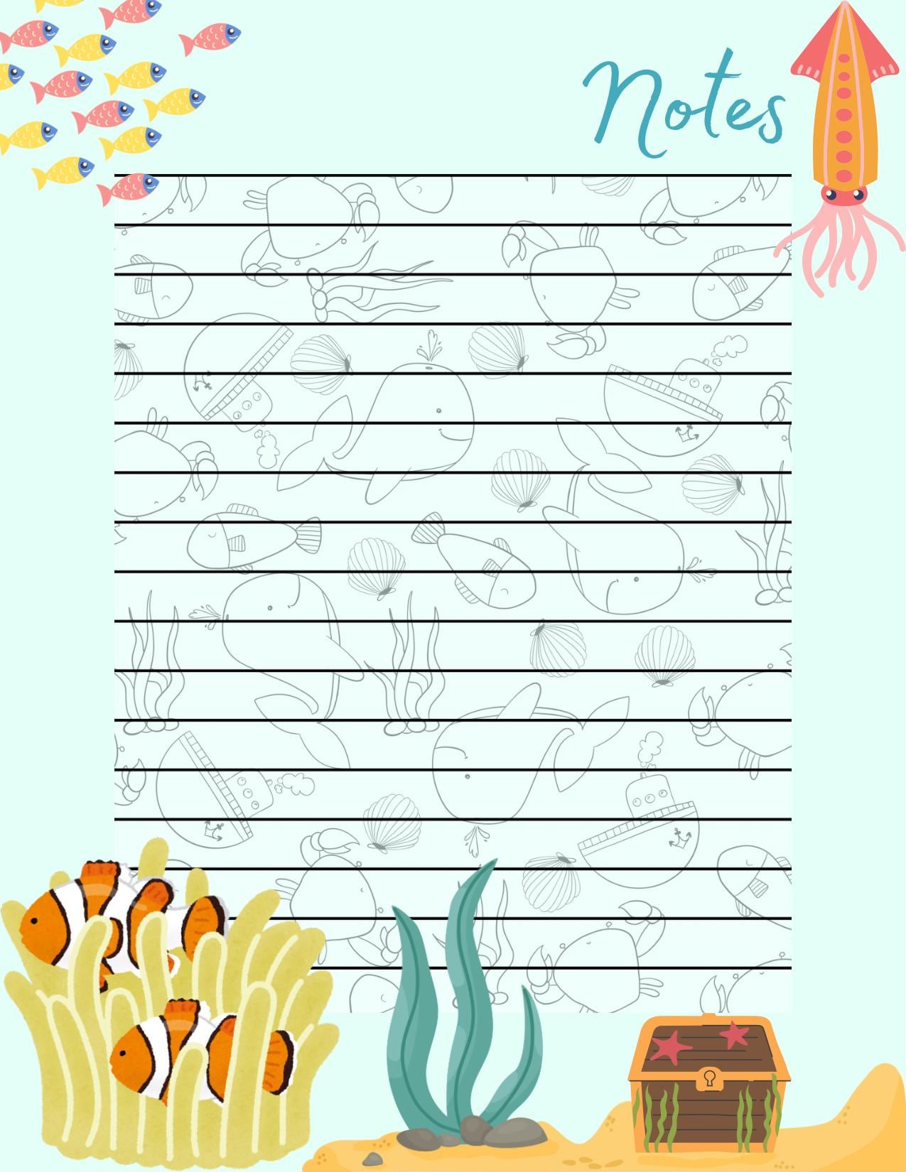 Cute Sea Themed Digital Notes | Ocean Aesthetic Planner Notes | Pastel ...