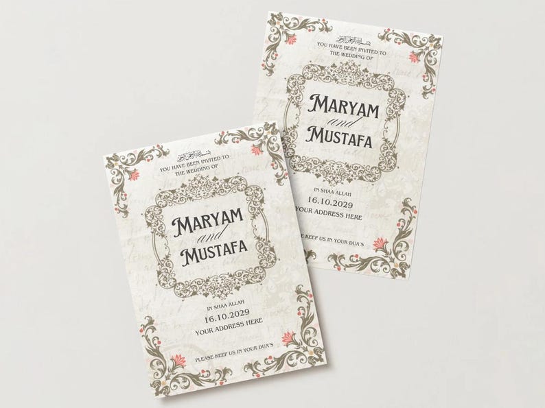 Editable Digital Nikah Invitation | Islamic Wedding Card Canva Template ...